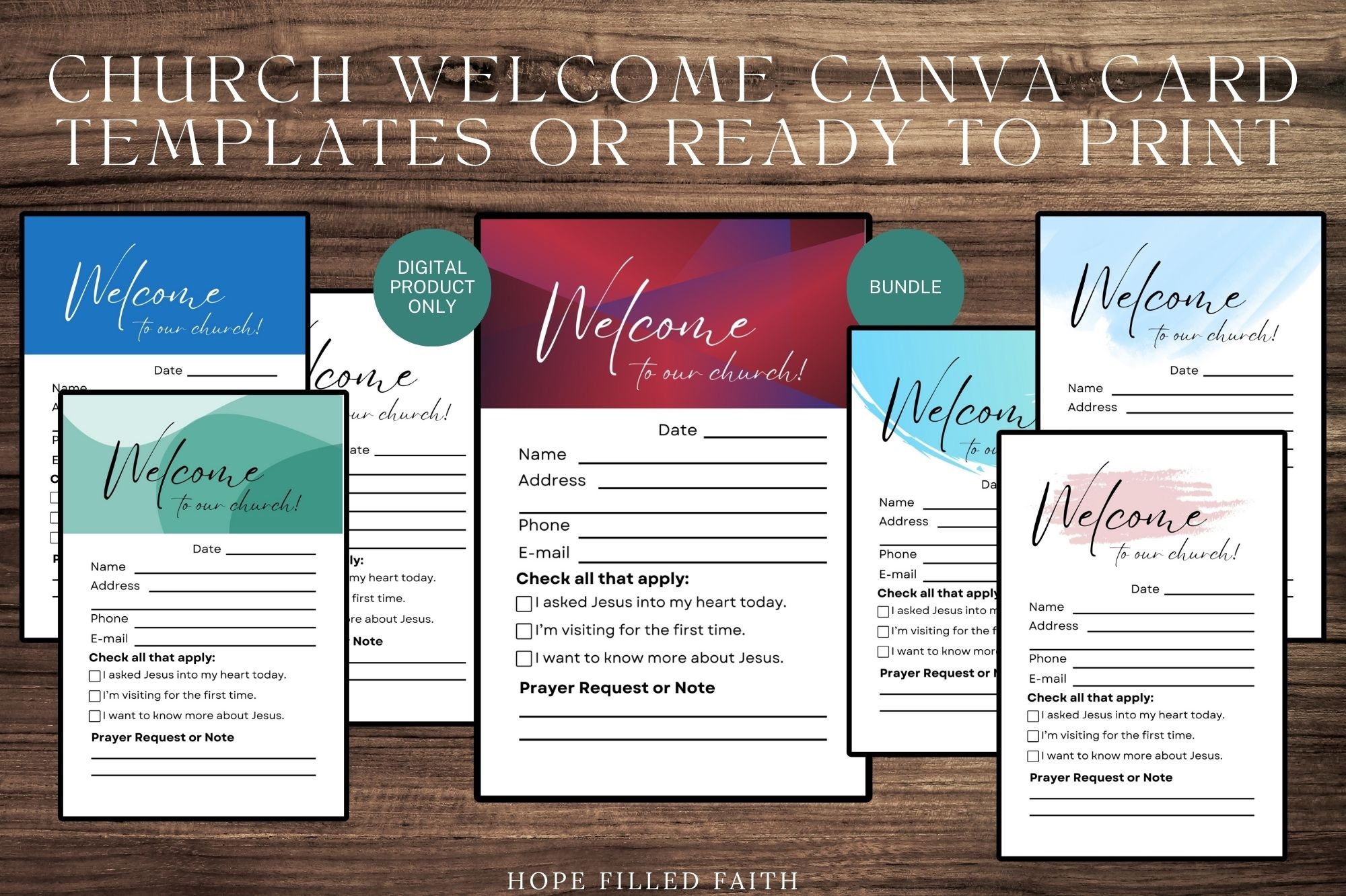 Printable Church Welcome Cards, Visitor Cards, Connection Cards DIY in ...