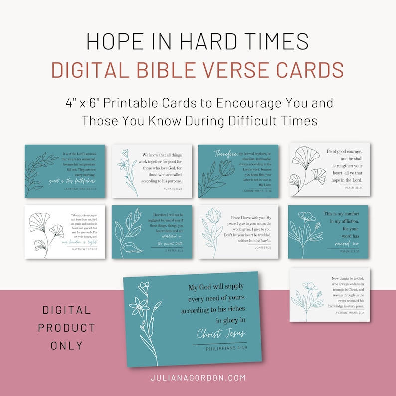 Printable Bible Verse Cards for Hope in Hard Times 4x6 Scripture Cards ...