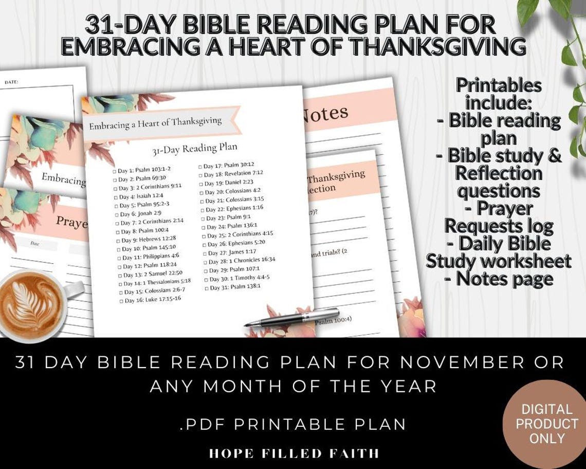 Printable Thanksgiving Bible Study Guide With Bible Reading Plan, Bible ...