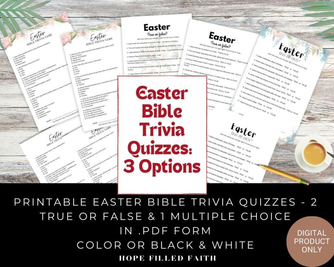 Printable Easter Bible Trivia Quiz .PDF for Church - Multiple Choice or ...