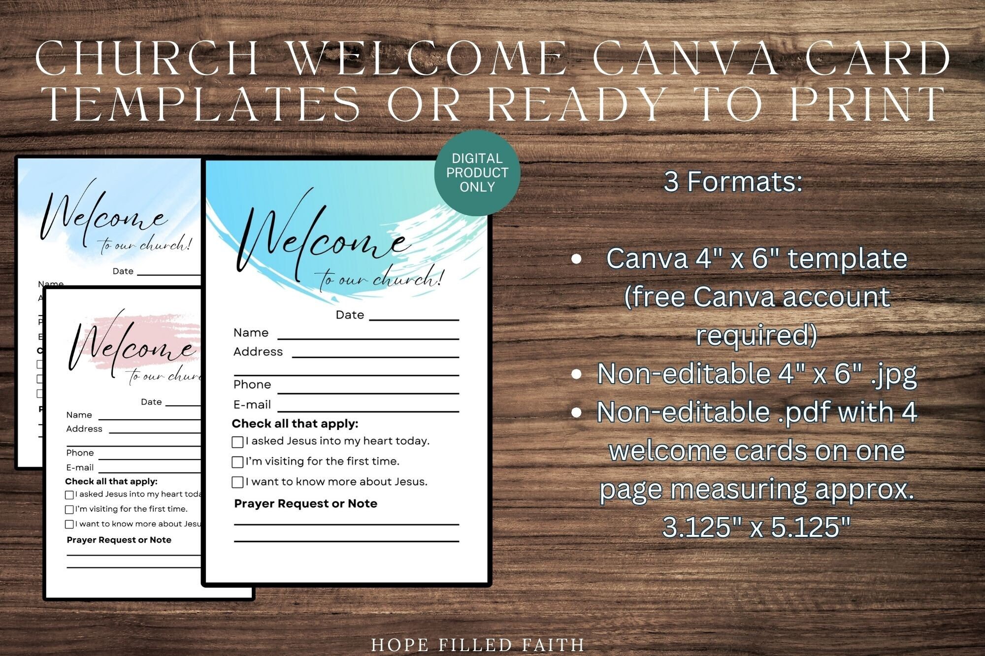 Printable Church Welcome Cards, Visitor Cards, Connection Cards DIY in ...