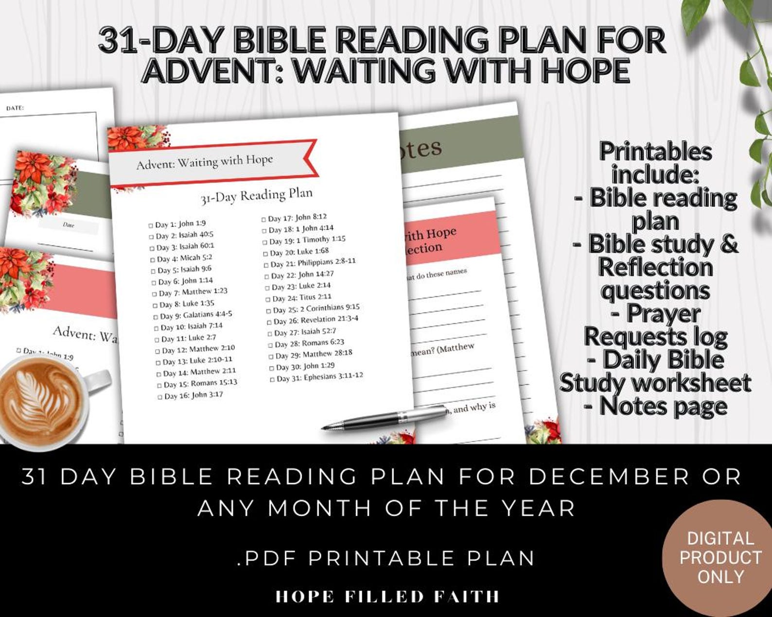Printable Advent Bible Study Guide With Bible Reading Plan, Bible Study ...