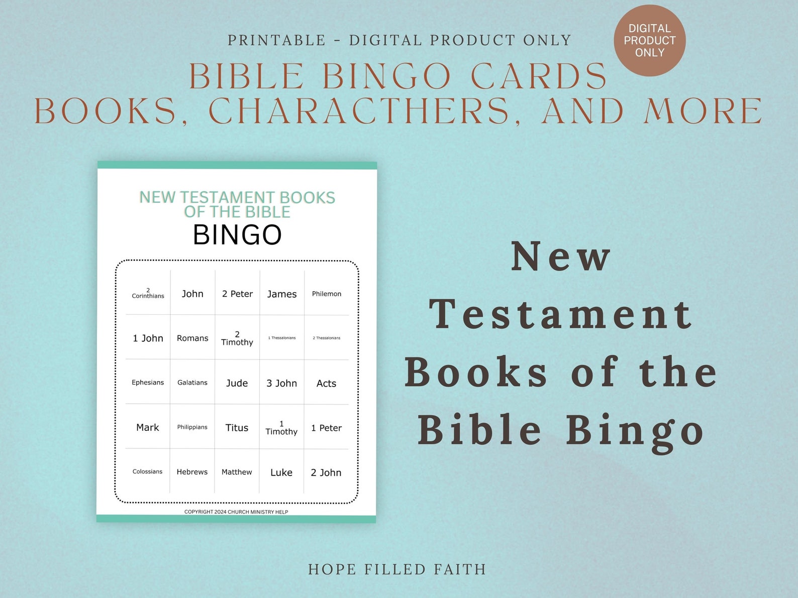 Printable Bible Knowledge 7 Game Bingo Set - Books of the Bible, Bible ...