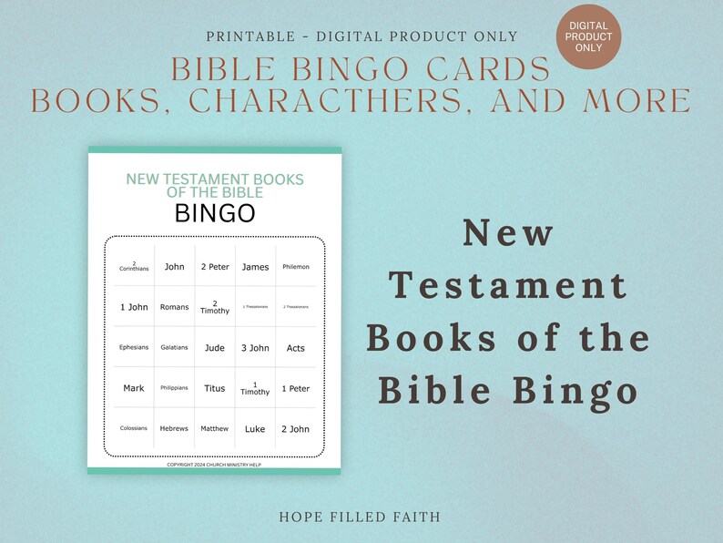 Printable Bible Knowledge 7 Game Bingo Set - Books of the Bible, Bible ...