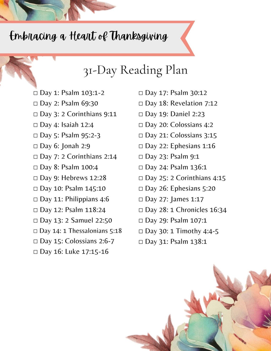 Printable Thanksgiving Bible Study Guide With Bible Reading Plan, Bible ...