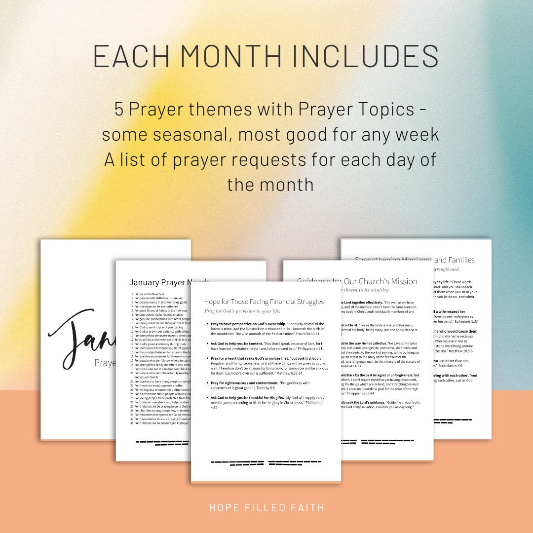 Printable Prayer Guide for Prayer Meetings and Quiet Time With Weekly ...