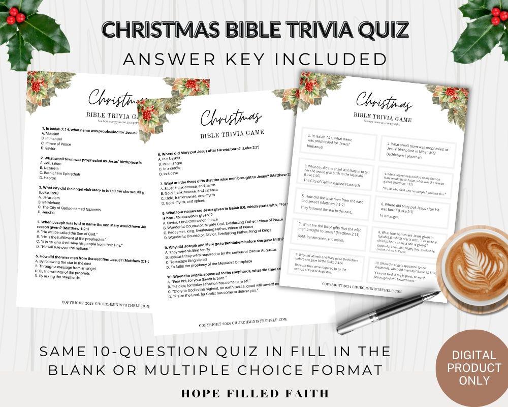 Printable .PDF Christmas Bible Trivia Quiz for Church - Multiple Choice ...