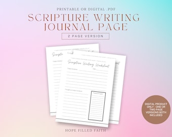 Scripture Writing Journal Worksheets | Printable .PDF 1 or 2 Page ...