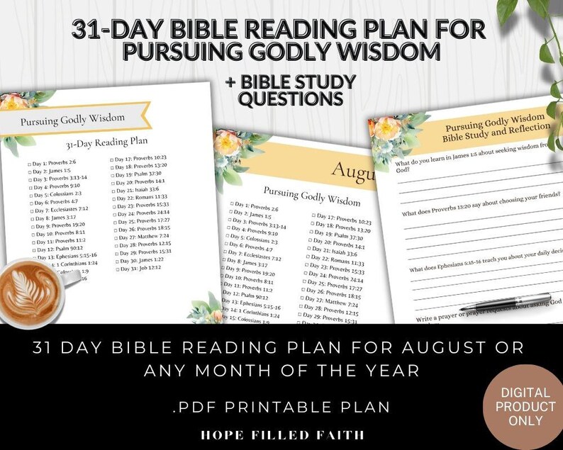 Printable Godly Wisdom Bible Study Guide W/bible Reading Plan, Bible ...