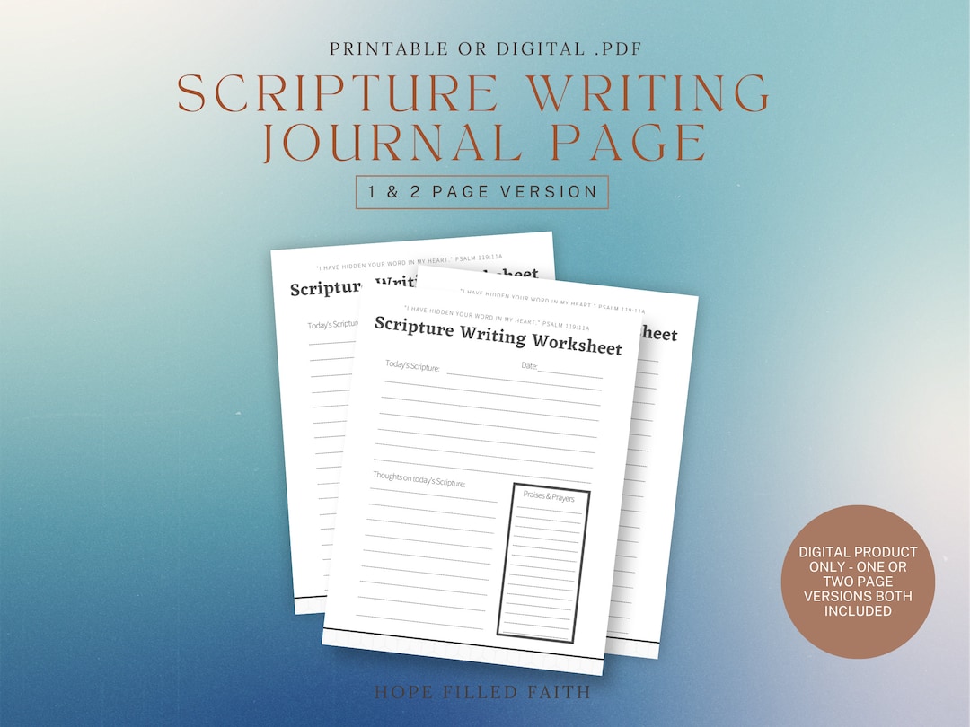 Scripture Writing Journal Worksheets | Printable .PDF 1 or 2 Page ...