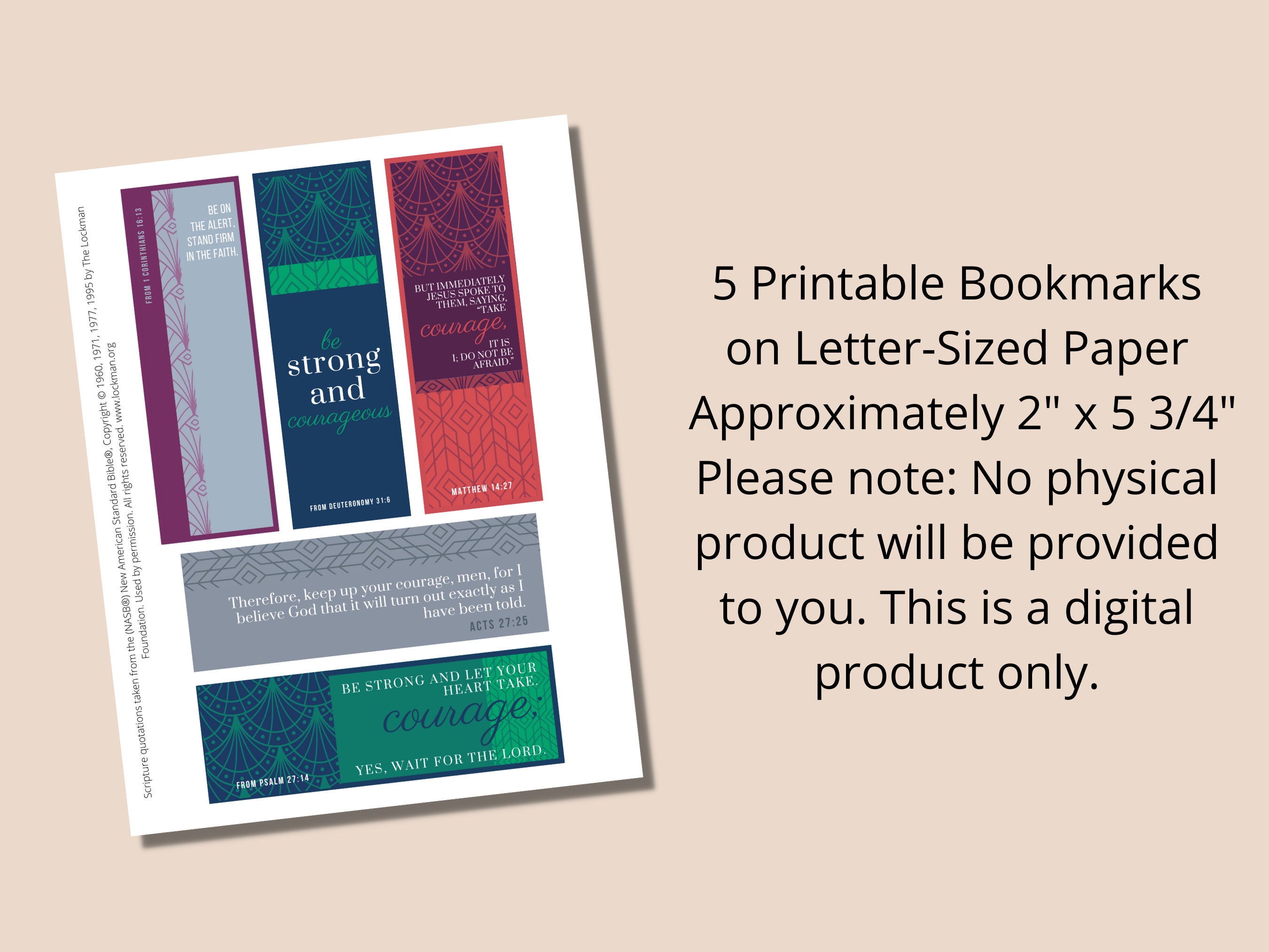 Printable Bible Verse Bookmarks for Courage Christian Inspirational ...
