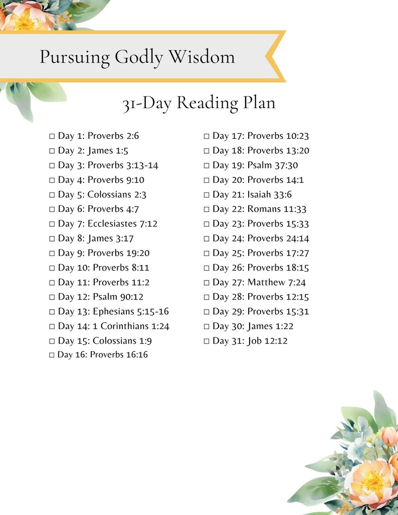 Printable Godly Wisdom Bible Study Guide W/bible Reading Plan, Bible ...