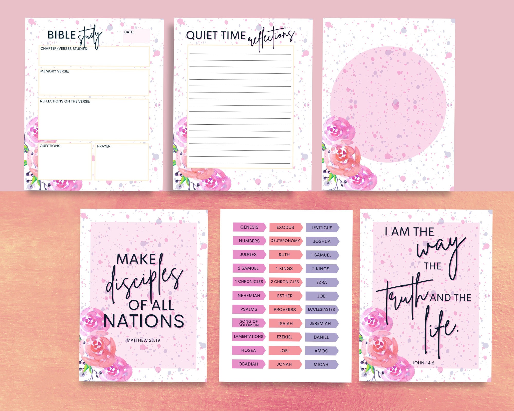 Bible Study Journal Printable Undated Watercolor Floral Design Letter ...