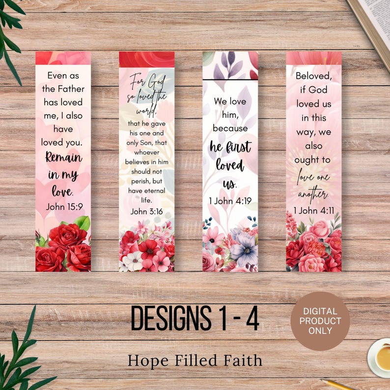 Printable Bible Verse Bookmarks About Love - 12 Designs in 3 Sizes ...