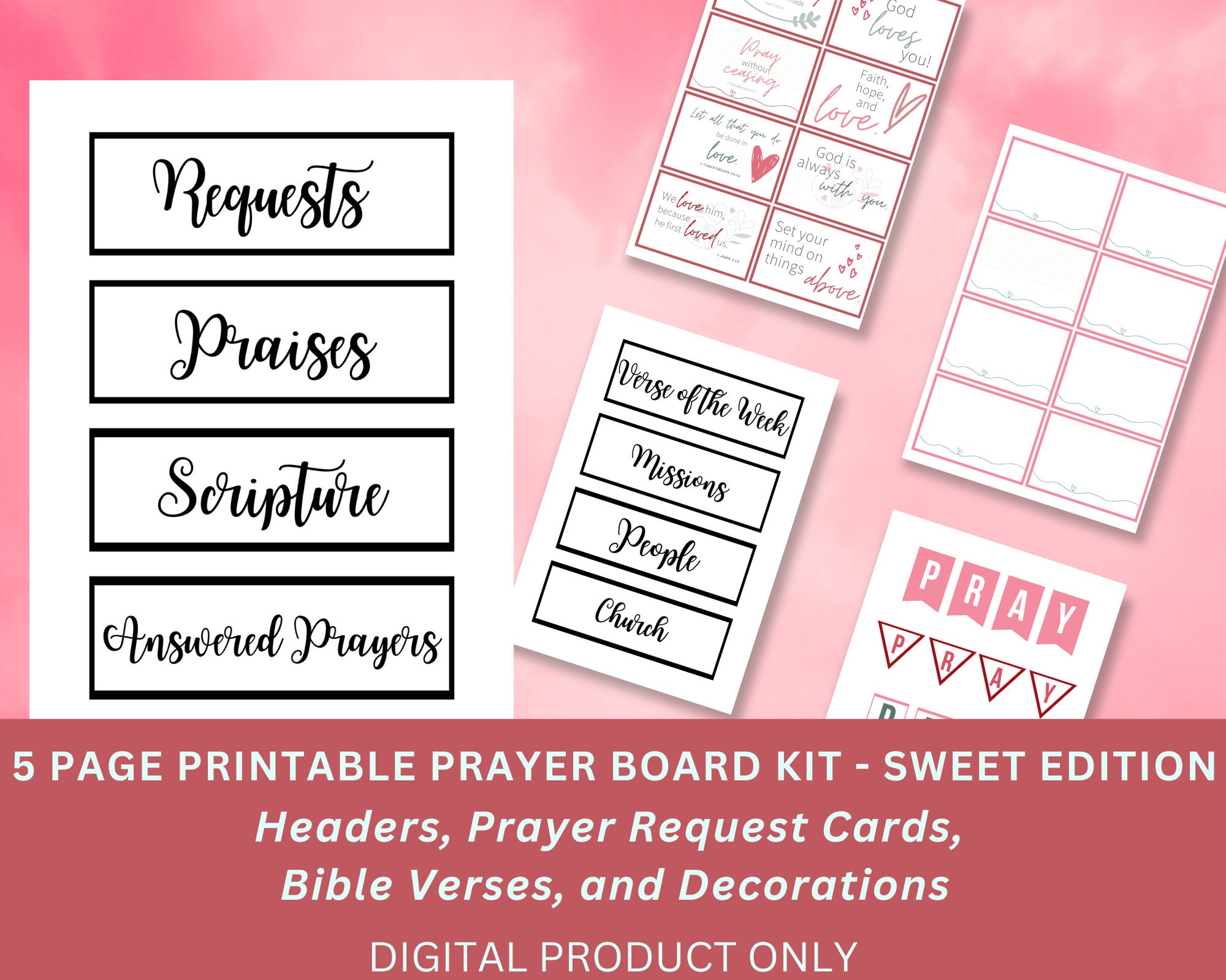 Printable Prayer Board Kit - Sweet Edition - Christian Church Prayer ...