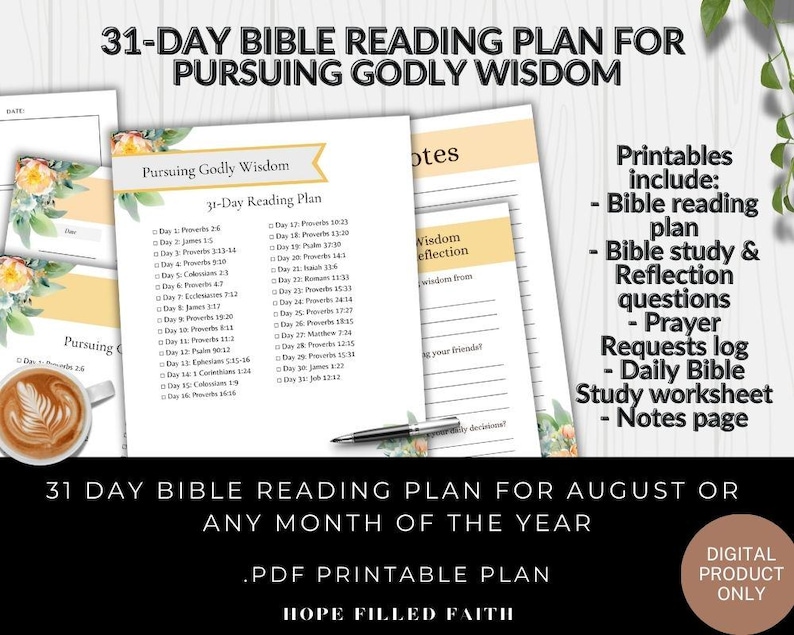 Printable Godly Wisdom Bible Study Guide W/bible Reading Plan, Bible ...