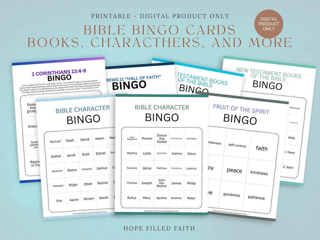 Printable Bible Knowledge 7 Game Bingo Set - Books of the Bible, Bible ...