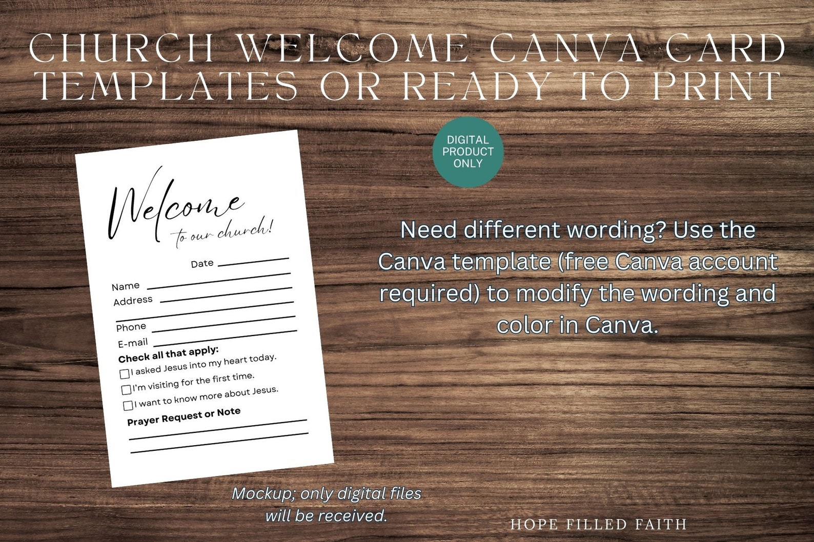 Printable Church Welcome Cards, Visitor Cards, Connection Cards DIY in ...