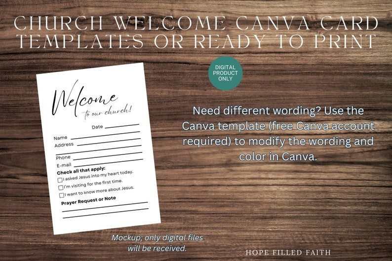 Printable Church Welcome Cards, Visitor Cards, Connection Cards DIY in ...
