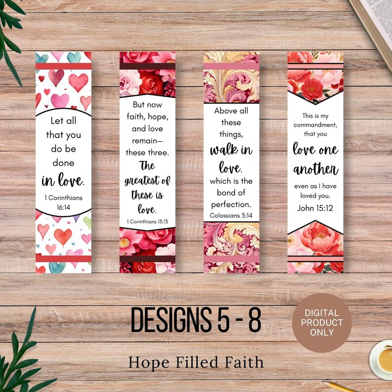 Printable Bible Verse Bookmarks About Love - 12 Designs in 3 Sizes ...