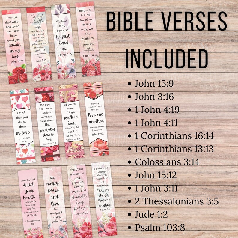 Printable Bible Verse Bookmarks About Love - 12 Designs in 3 Sizes ...