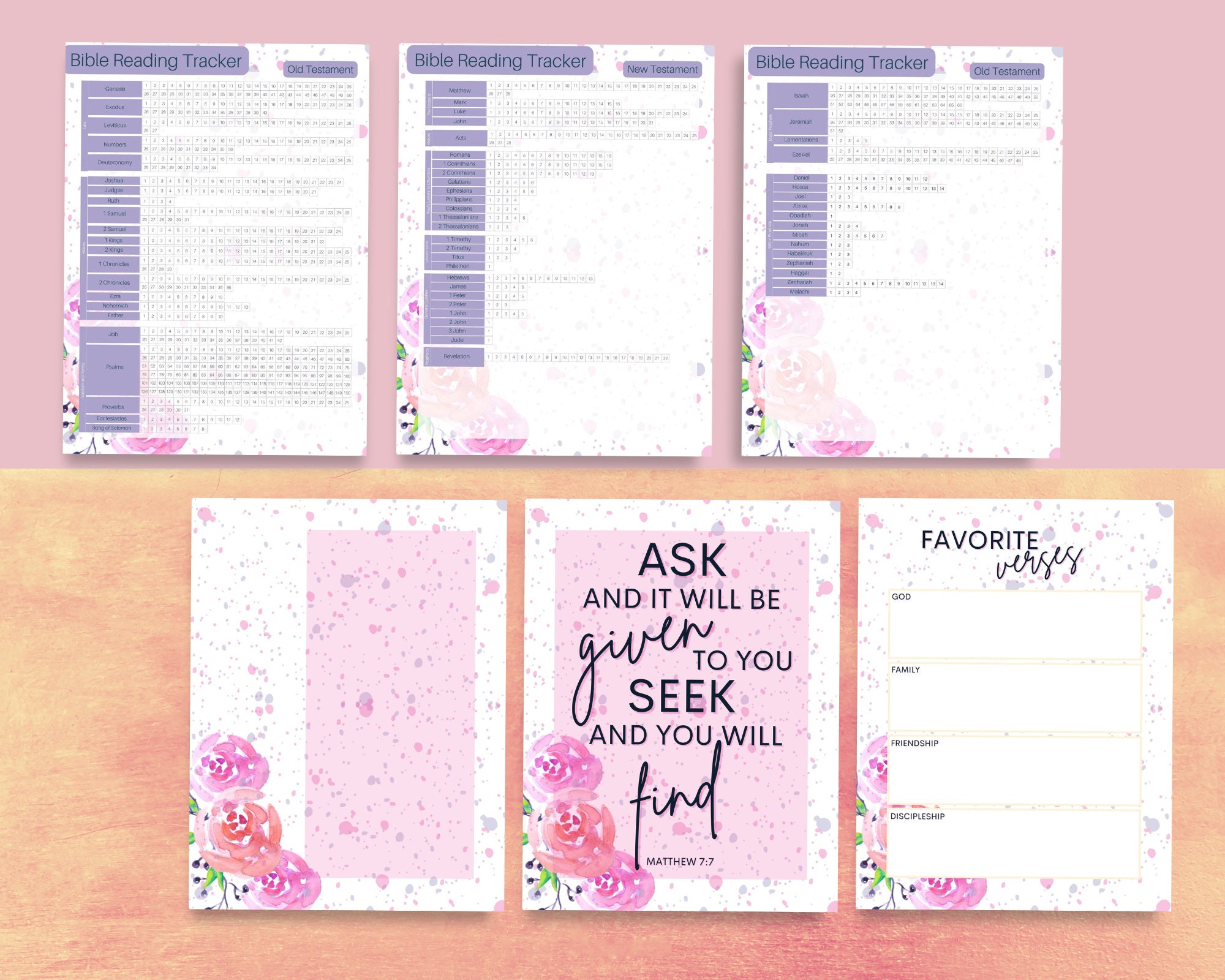 Bible Study Journal Printable Undated Watercolor Floral Design Letter ...