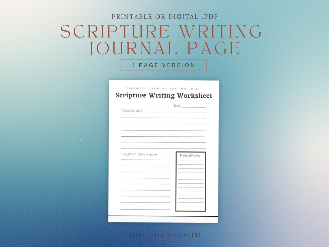 Scripture Writing Journal Worksheets | Printable .PDF 1 or 2 Page ...