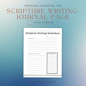 Scripture Writing Journal Worksheets | Printable .PDF 1 or 2 Page ...