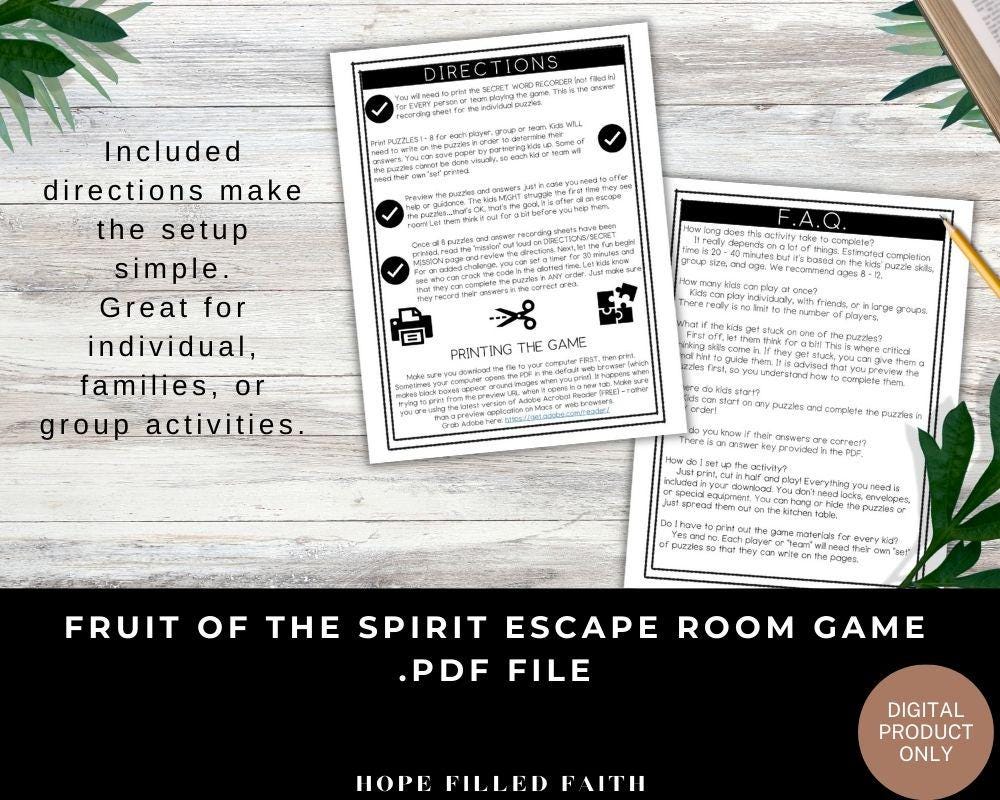 Bible Printable Escape Room for Kids Game, Fruit of the Spirit Theme ...
