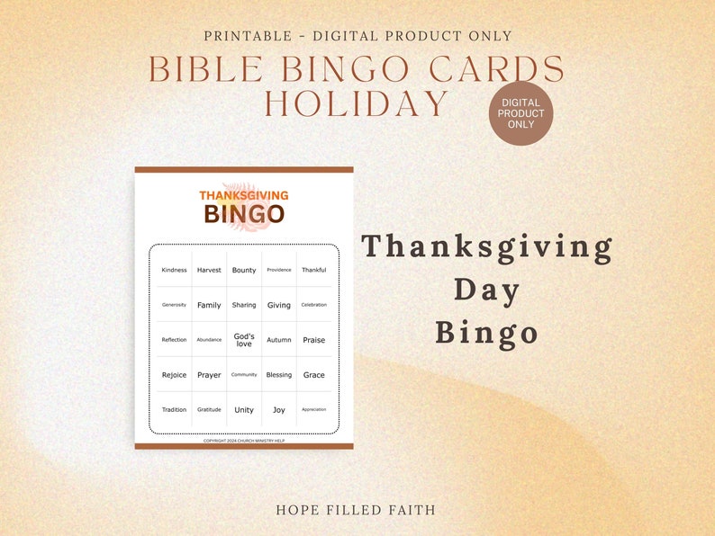 Printable Bible Holiday Themed 5 Game Bingo Set - Easter Thanksgiving ...