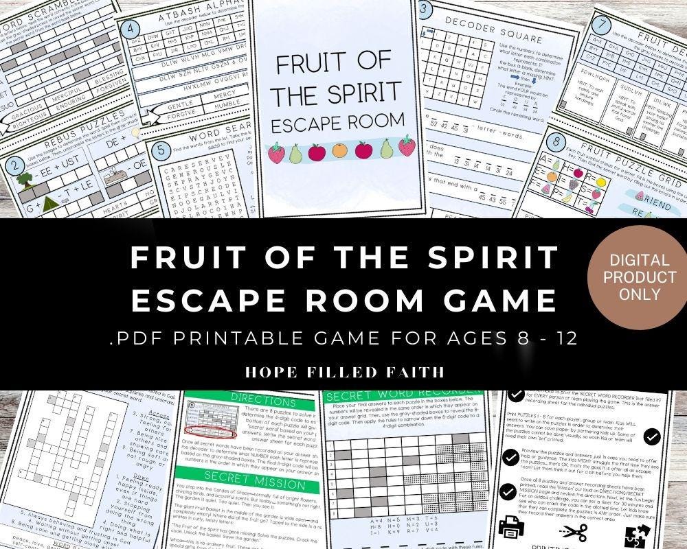 Bible Printable Escape Room for Kids Game, Fruit of the Spirit Theme ...