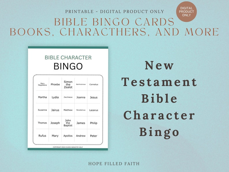 Printable Bible Knowledge 7 Game Bingo Set - Books of the Bible, Bible ...