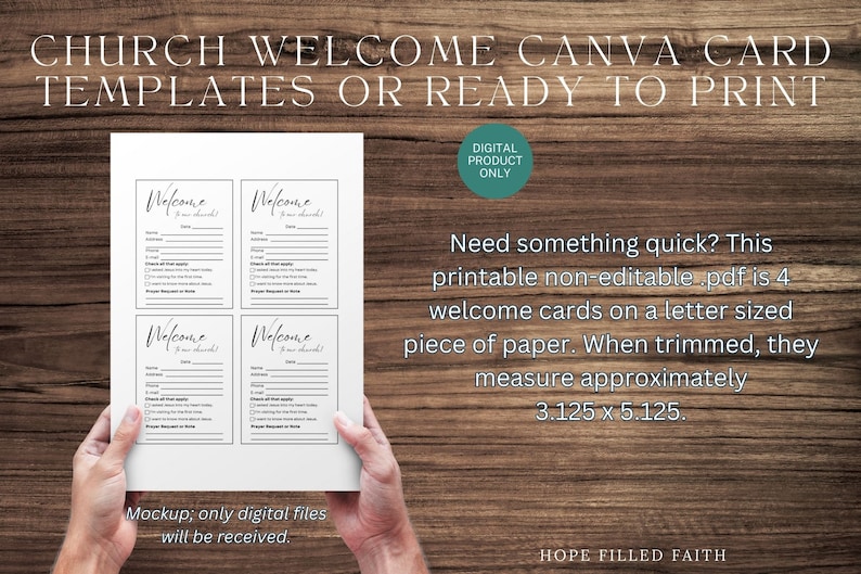 Printable Church Welcome Cards, Visitor Cards, Connection Cards DIY in ...
