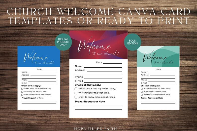 Printable Church Welcome Cards, Visitor Cards, Connection Cards DIY in ...