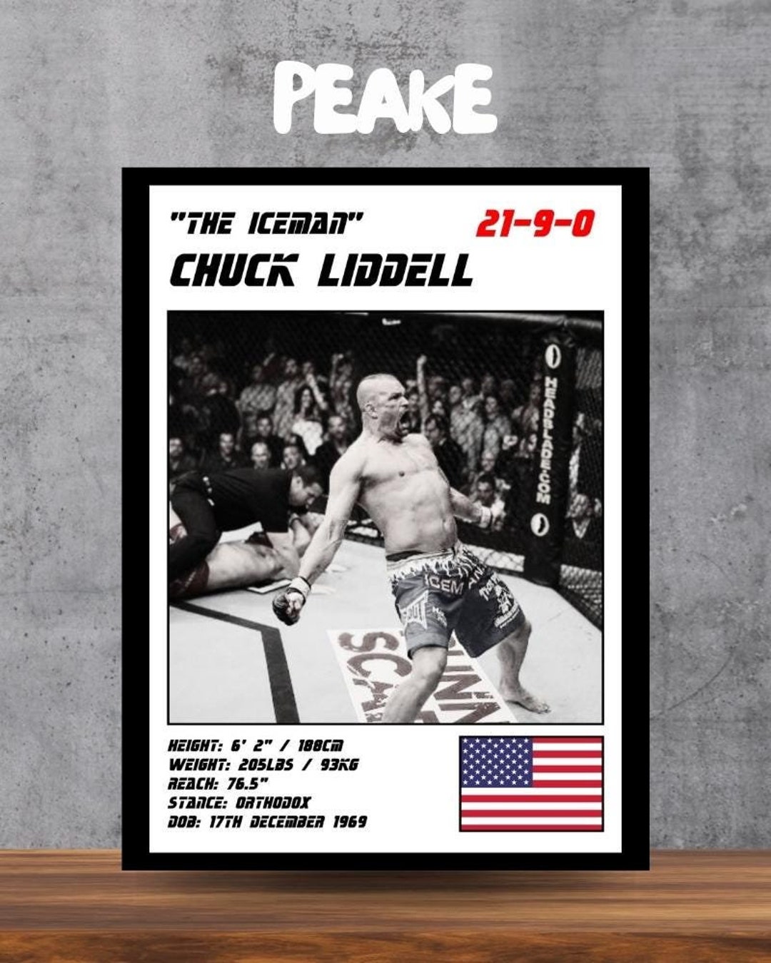 Chuck the Iceman Liddell UFC Fighter Digital Print Wall Poster white ...