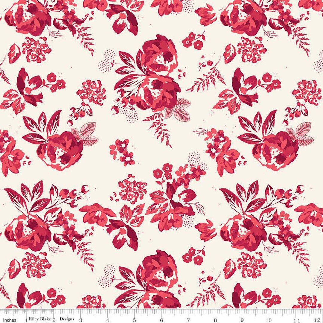Heirloom Red Main Cream Yardage by My Mind's Eye for Riley Blake ...