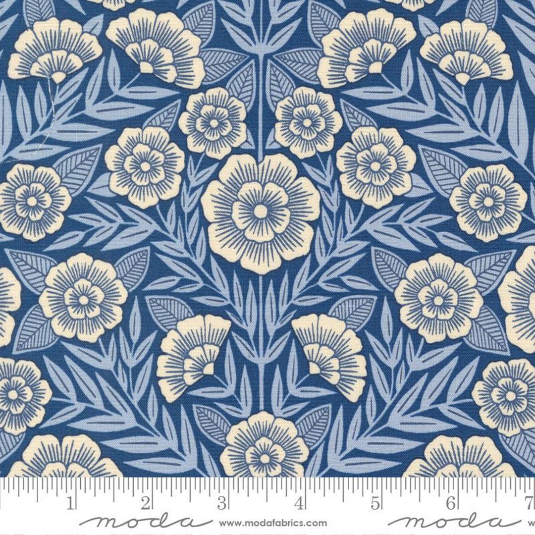 Flower Press Indigo Floral Yardage By Katharine Watson For Moda Fabrics