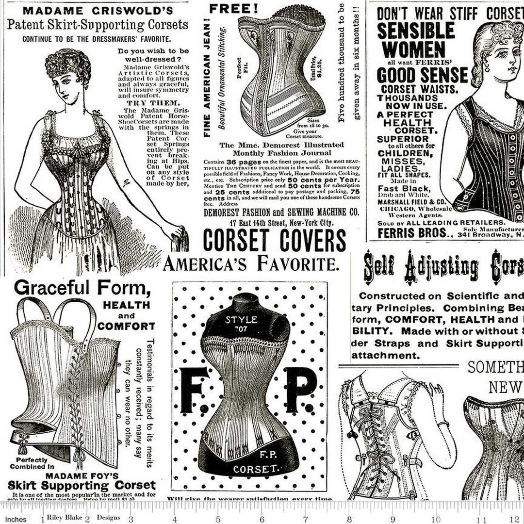 Sew Journal White Vintage Corset Ads by J Wecker Frisch by Riley Blake ...