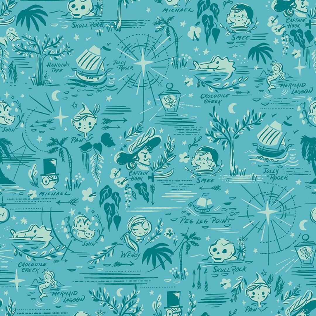 Forever Neverland Neverland Map Lagoon Yardage by Jill Howarth for ...