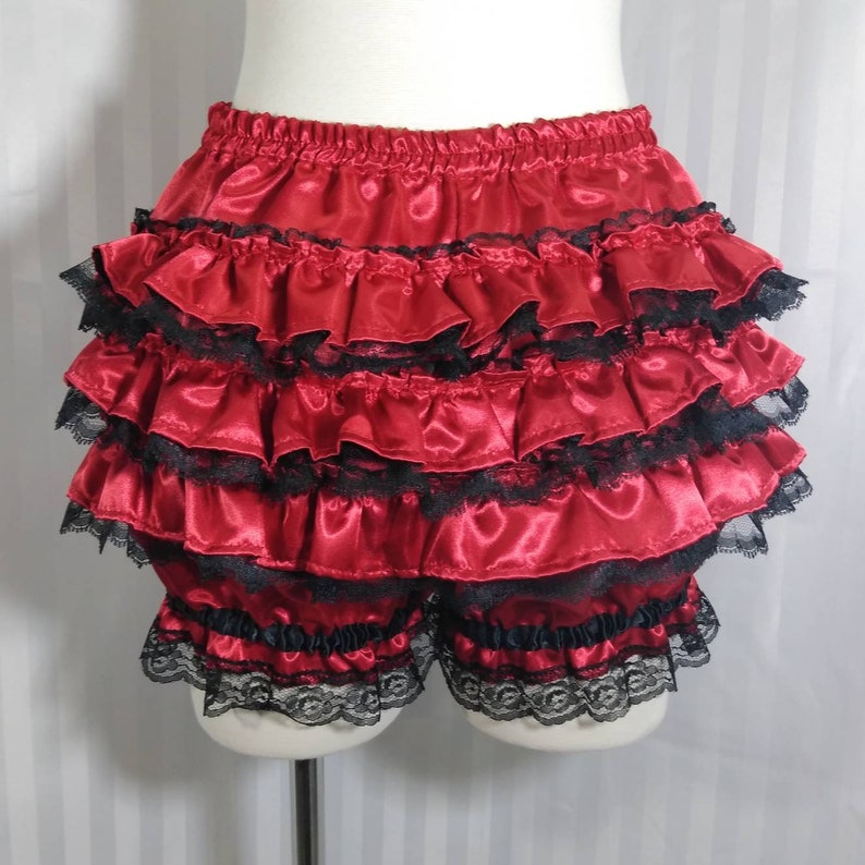 Satin Burlesque Fancy Ruffle Short Bloomers With Black Lace Steampunk ...