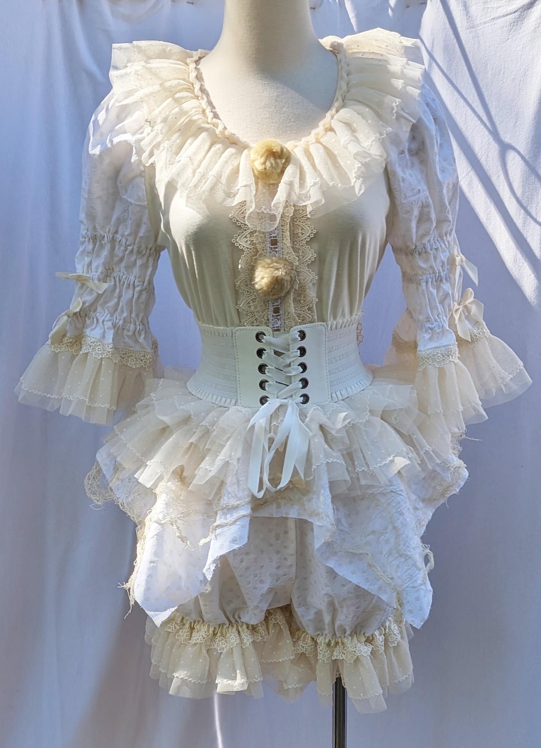 VK Freakshow Broken Doll Dead Bride Jester Antique White Fancy Ruffle ...