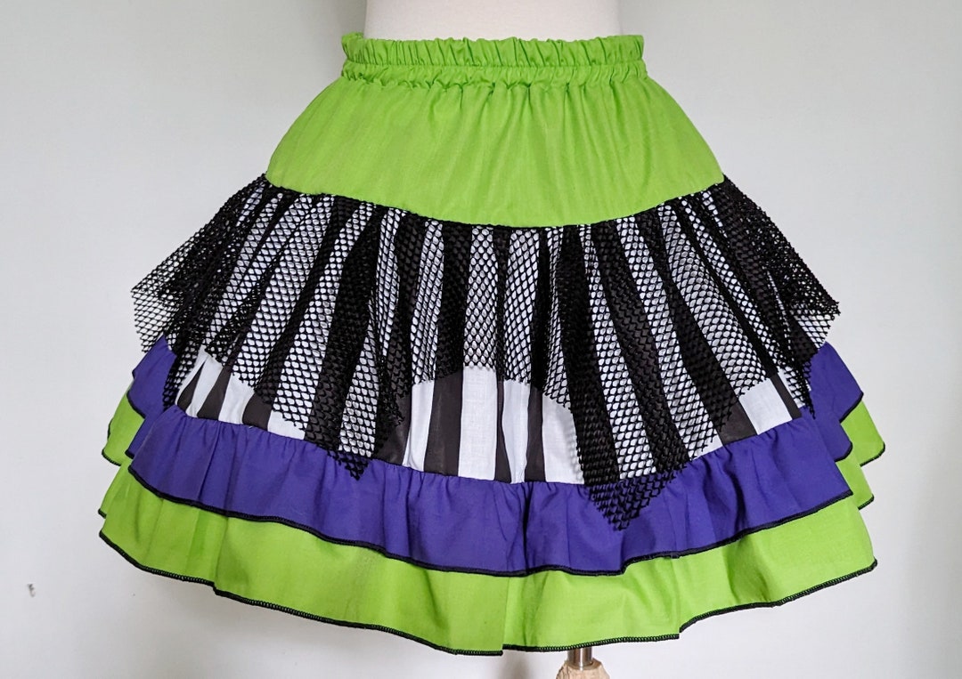 Neon Green, Purple, and Black Stripe Goth Clowncore Skirt Adult Small ...
