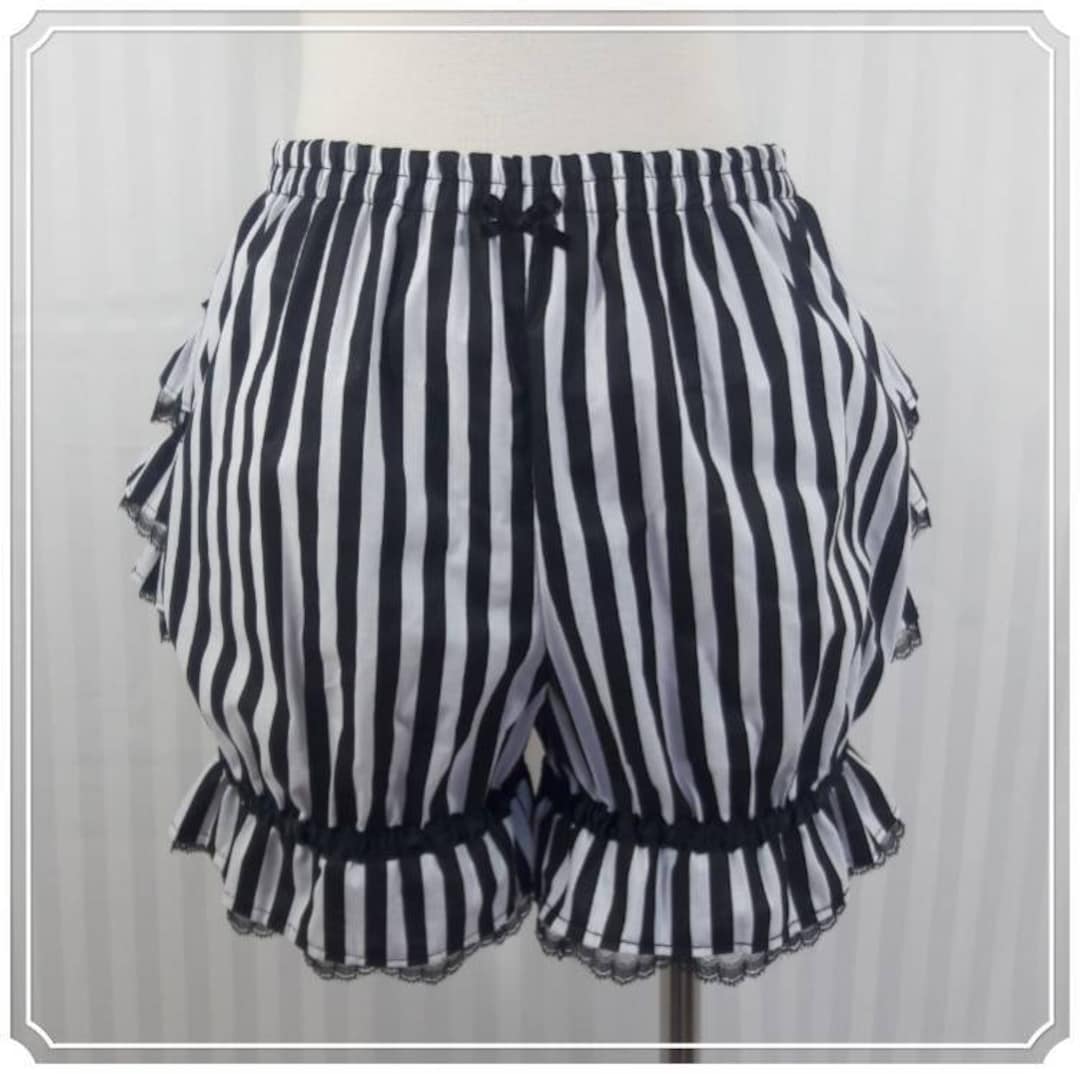 Black and White Stripe Fancy Ruffle Short Bloomers Steampunk Lolita ...