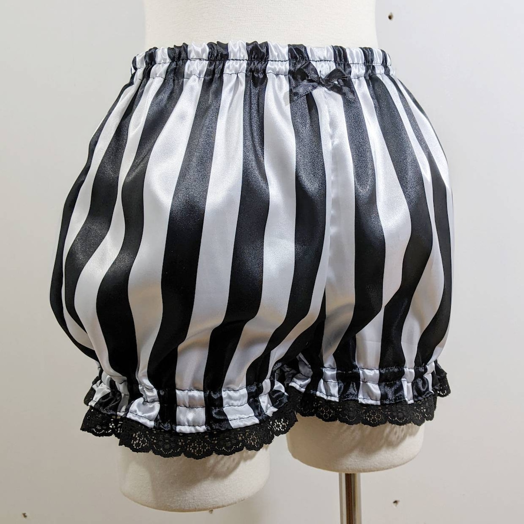 Mini Black and White Satin Stripe Burlesque Bloomers Striped Steampunk ...