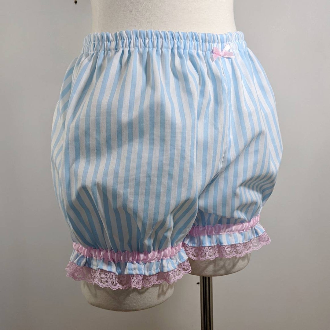 Light Blue Striped Fairy Kei Pastel Micro Mini Lolita Bloomers Adult ...