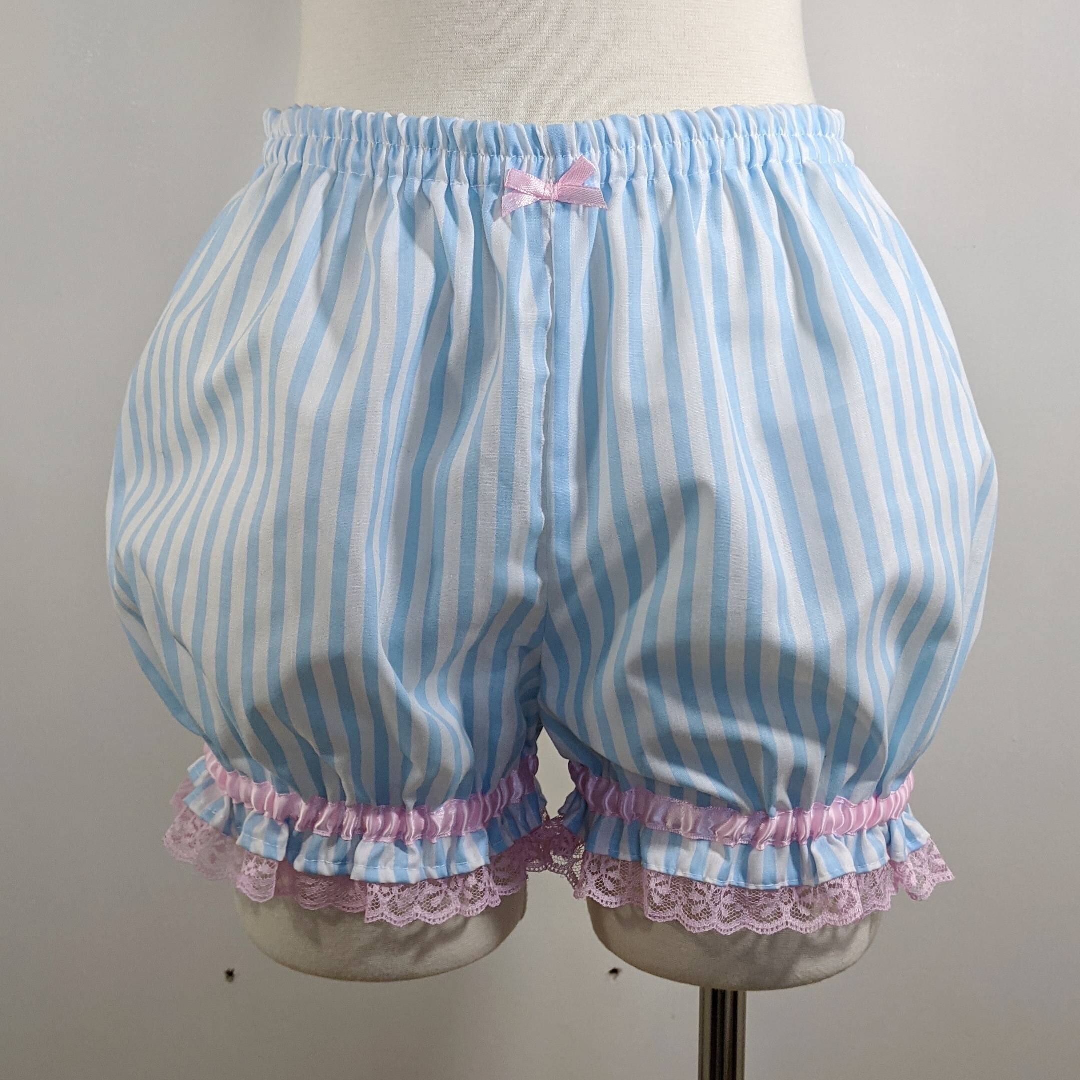 Light Blue Striped Fairy Kei Pastel Micro Mini Lolita Bloomers Adult ...