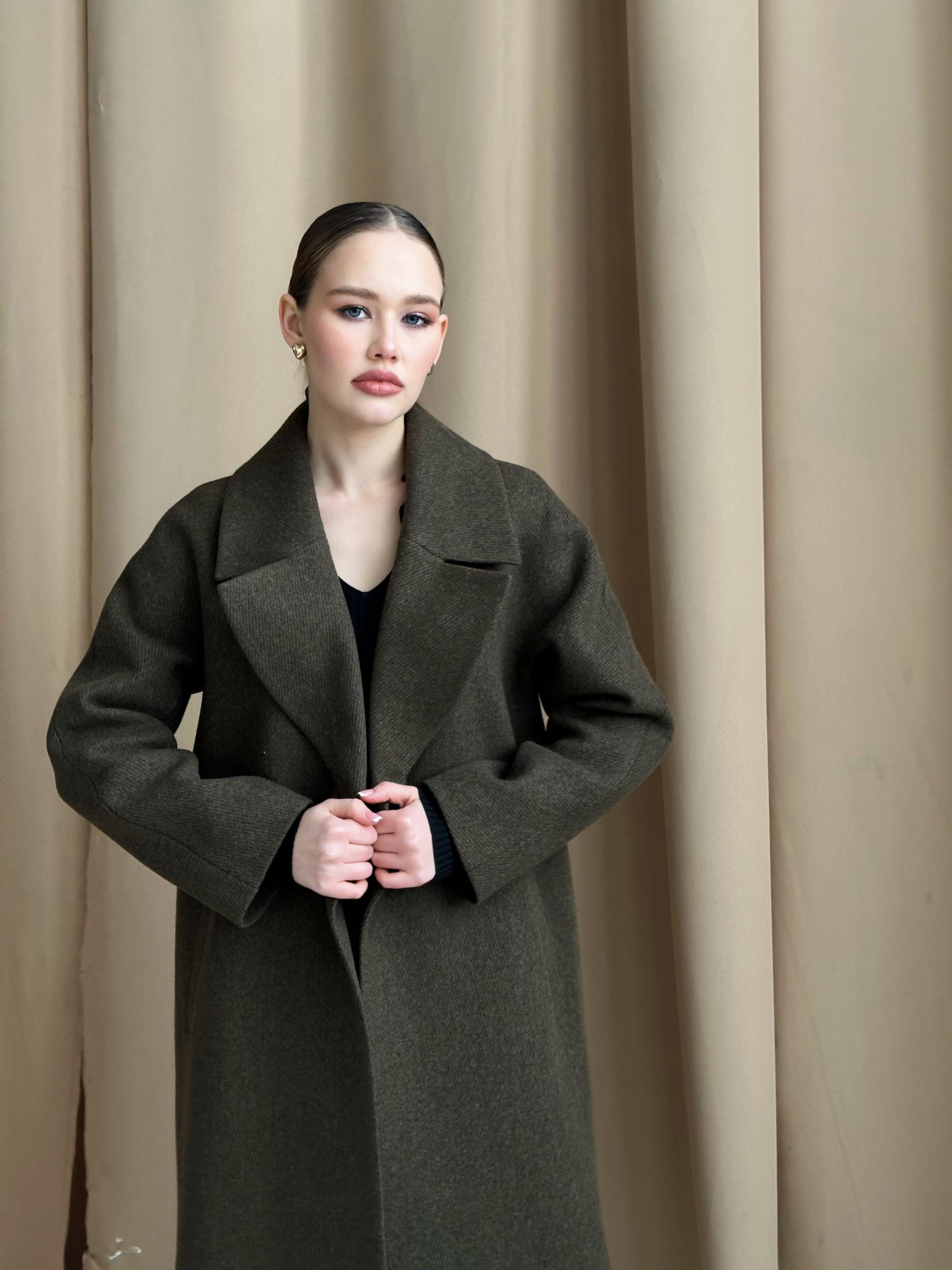 Dark Green Women Wool Coat, Women Wool Coat, Fall Autumn Belted Coat ...