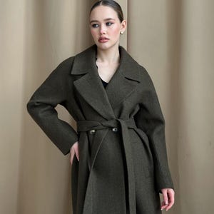 Dark Green Women Wool Coat, Women Wool Coat, Fall Autumn Belted Coat ...