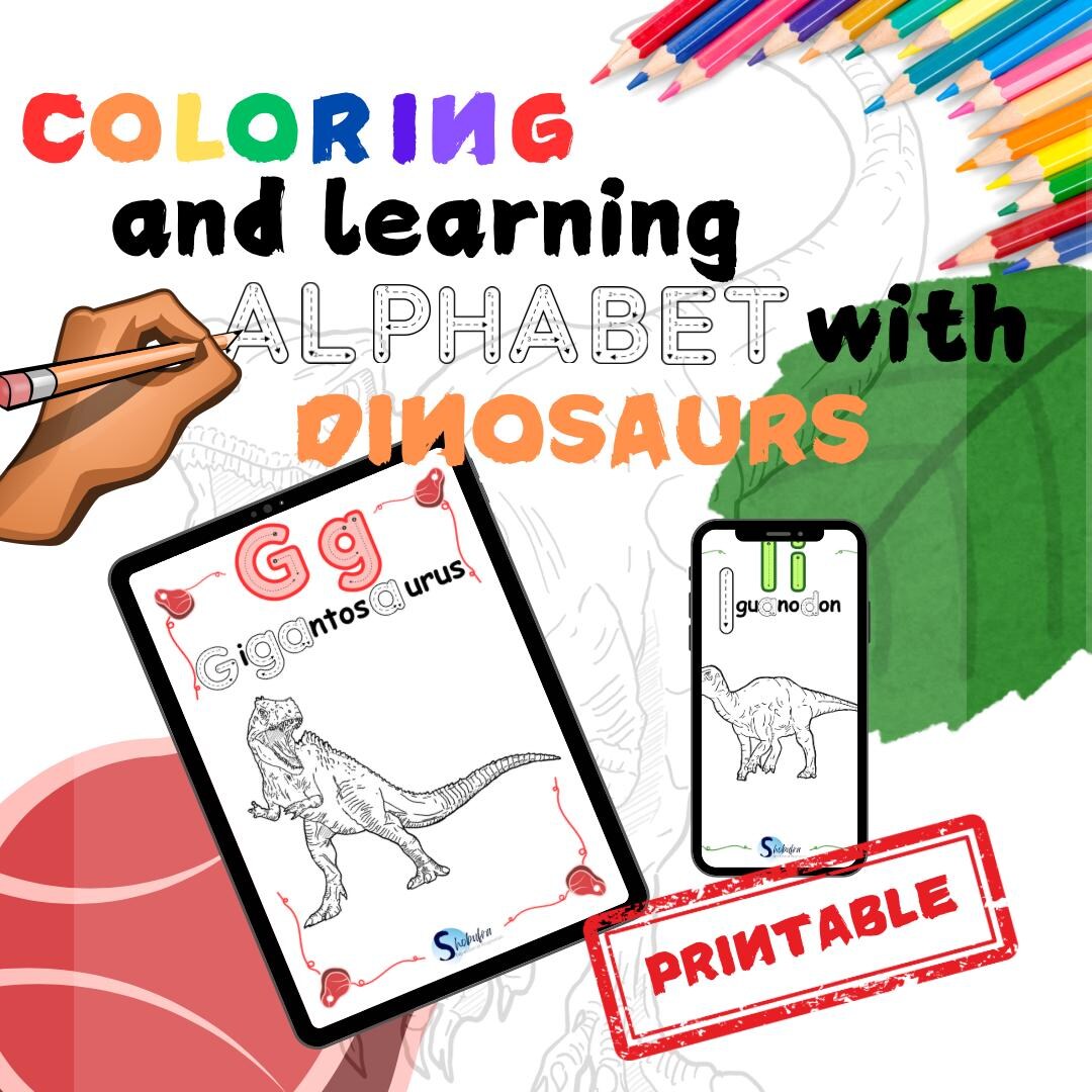 Coloring and Learning Alphabet is Fun With Dinosaurs Volume 1 - Etsy