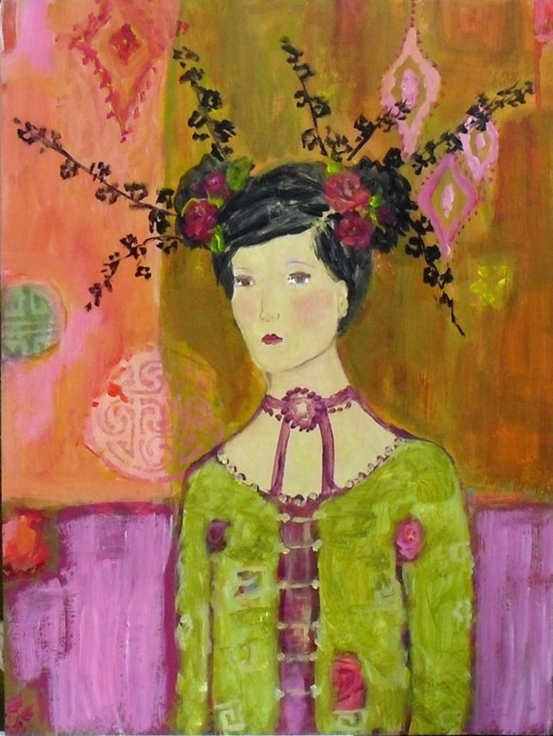 Flowers in Her Hair Art Lady Art Painting of Woman Roses - Etsy Denmark